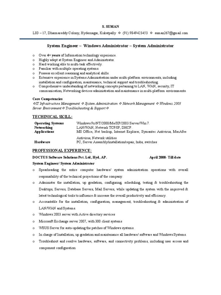 Suman Resume | PDF | System Administrator | Microsoft Windows