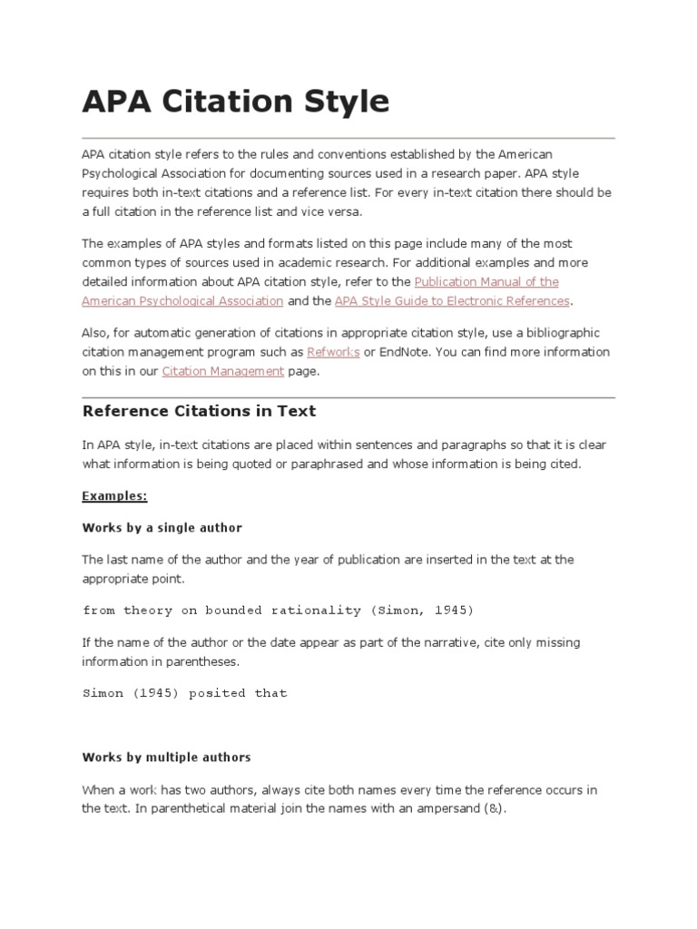 APA Citation Style | Download Free PDF | Citation | Apa Style