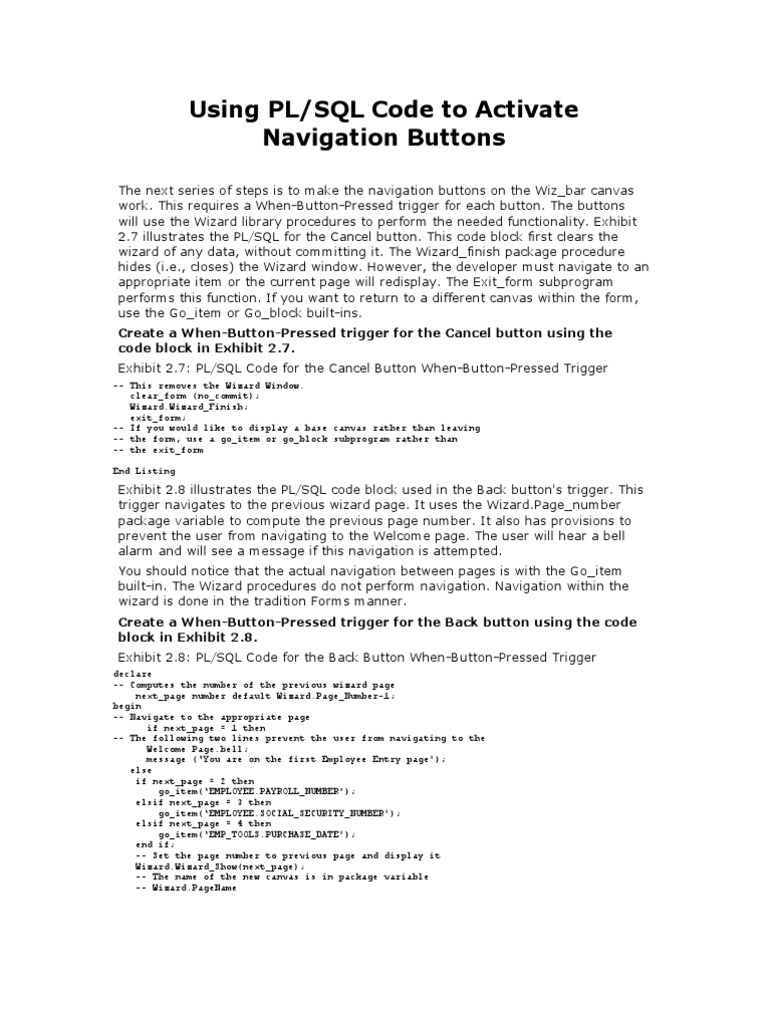Using Pl Sql Code To Activate Navigation Buttons Pdf Pl Sql Subroutine