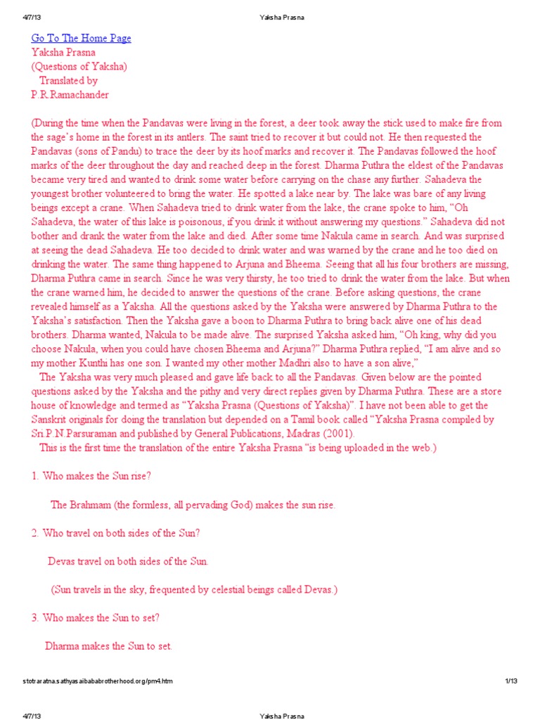 Yaksha Prasna | PDF | Hindu Literature | Indian Religions
