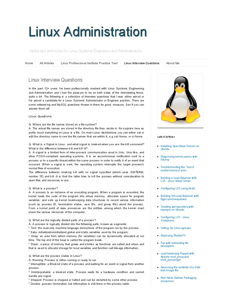 Linux Administration - Linux Interview Questions 7 | PDF | Process ...
