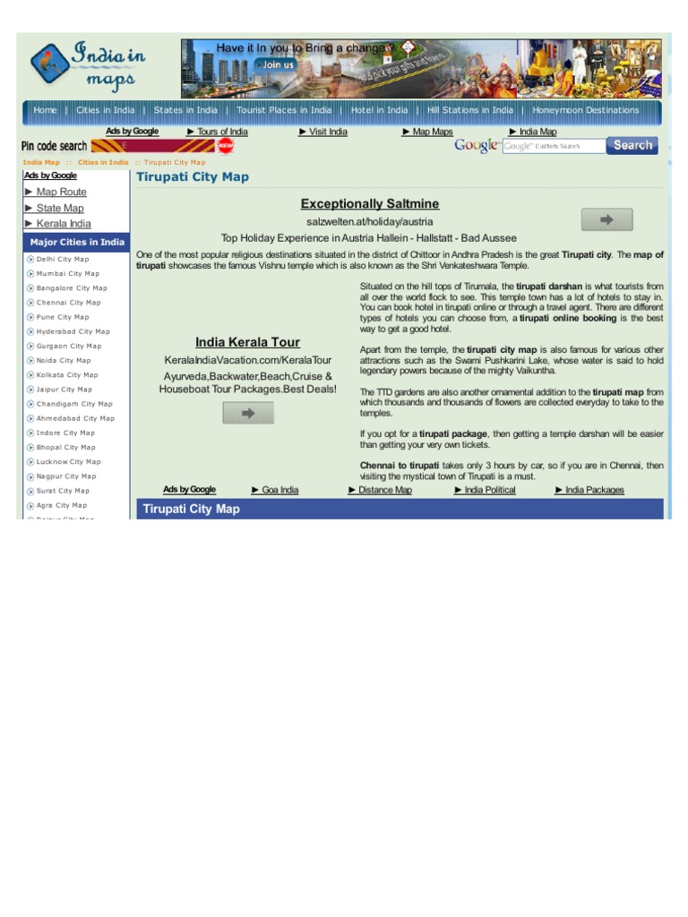 Tirupati City Map | PDF | Tourism And Leisure | Religion And Belief