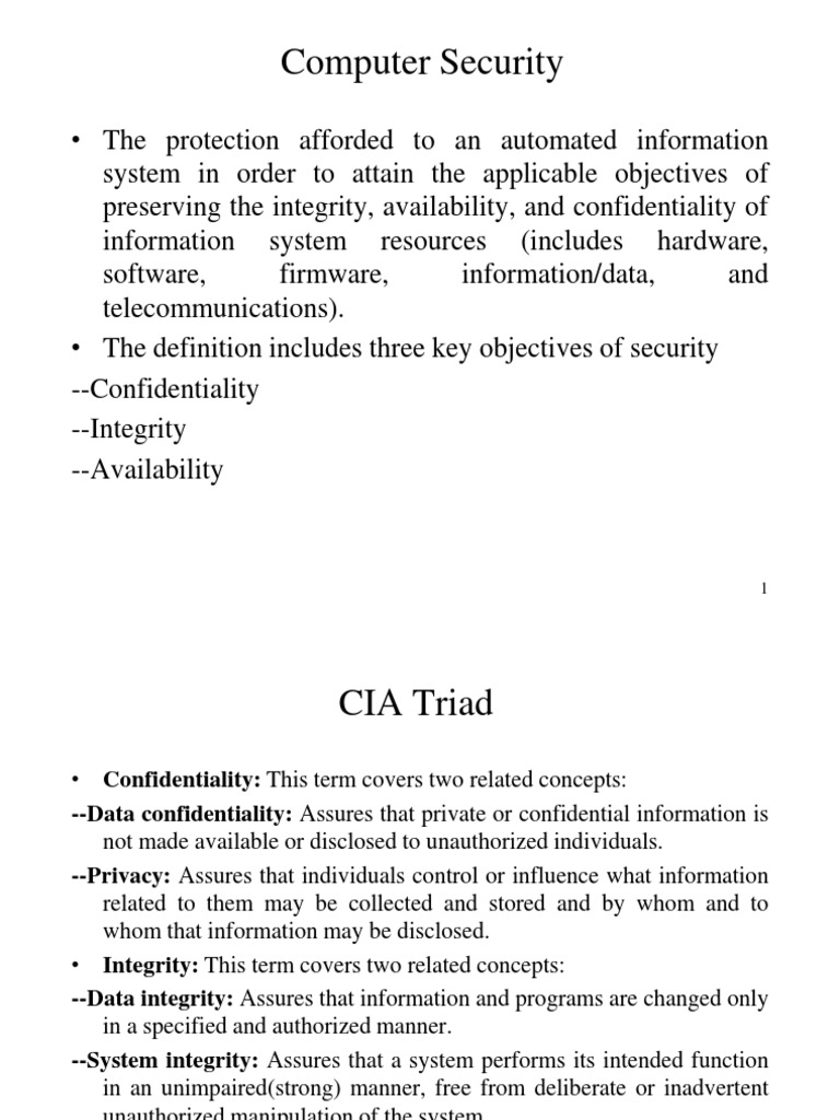 Chapter 1 Computer Security | PDF | Threat (Computer) | Computer Security