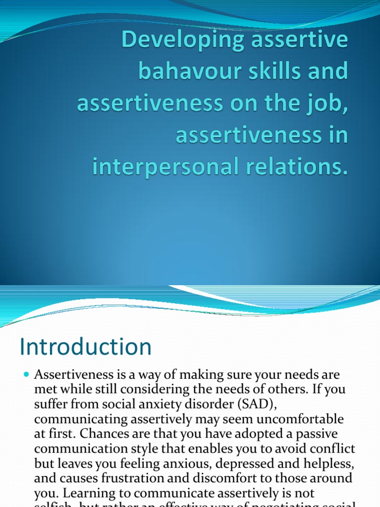 Assertiveness | PDF | Anxiety | Behavioural Sciences