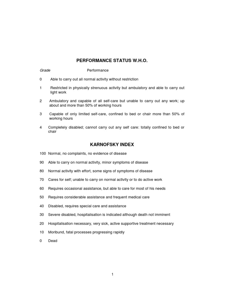 WHO Performance Status - Karnofsky Index | PDF
