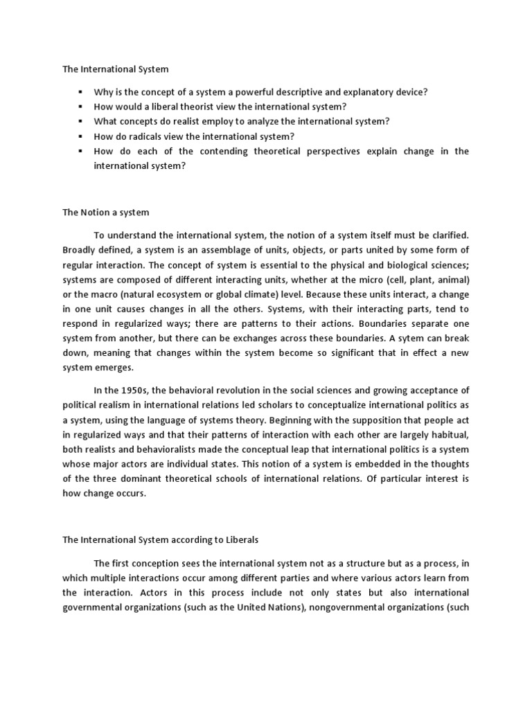 The International System | PDF | System | International Relations