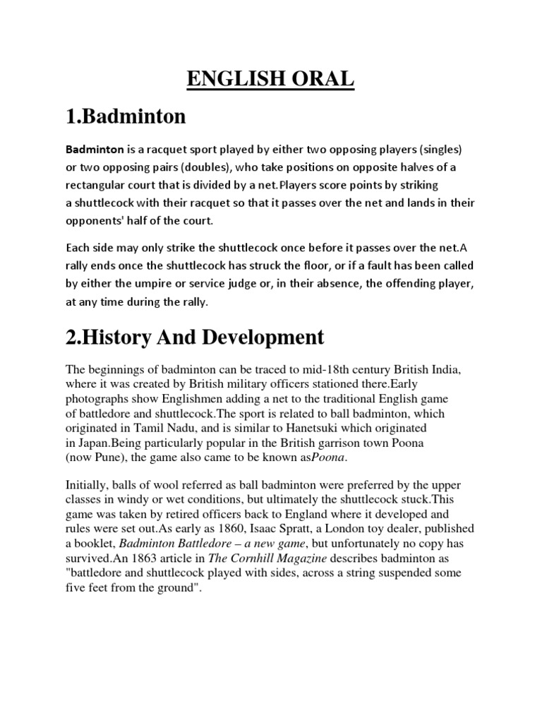 English Oral | PDF | Sports & Recreation