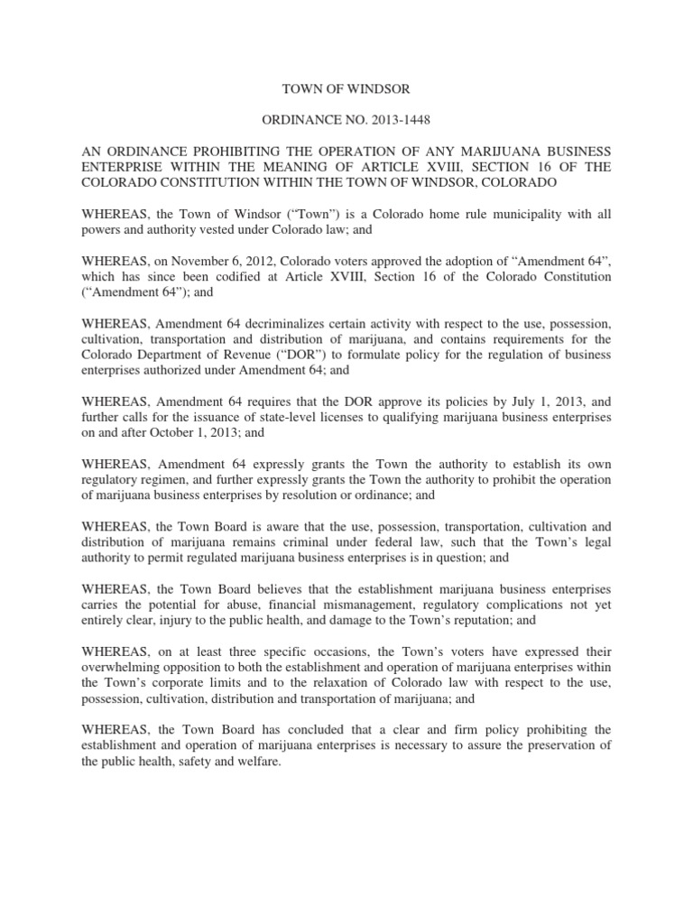 Windsor's Cannabis Ordinances | PDF | Nuisance | Article One Of The ...