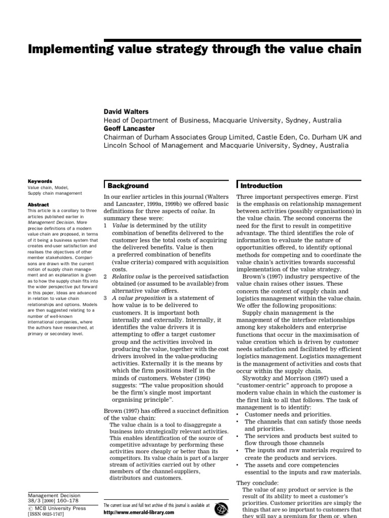 Implementing Value Strategy Through The Value Chain | PDF | Value Chain ...