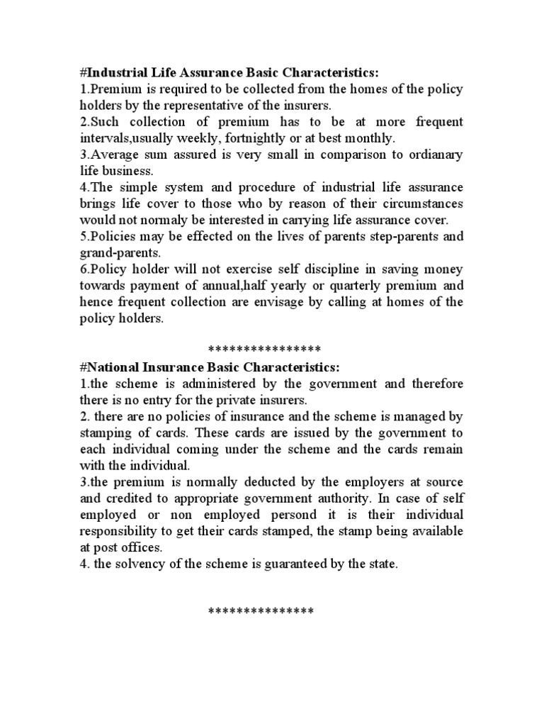 Industrial Life Assurance Basic Characteristics | PDF | Life Insurance ...