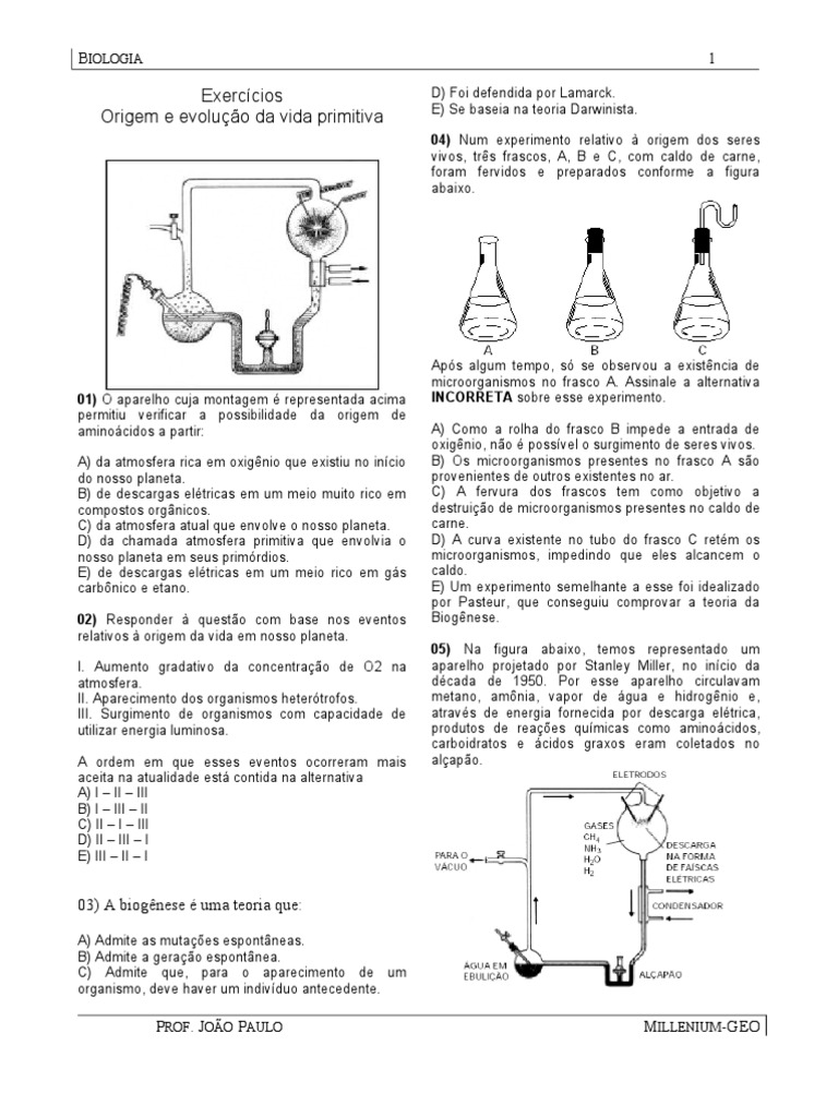 Exercicios Origem Da Vida | Citoplasma | Célula (Biologia) Exercicios Origem Da Vida | Citoplasma | Célula (Biologia)