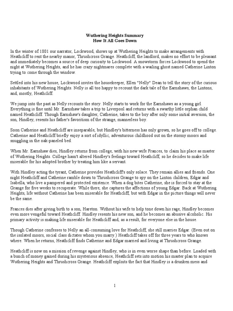 Wuthering Heights Summary | PDF | Wuthering Heights | Heathcliff ...