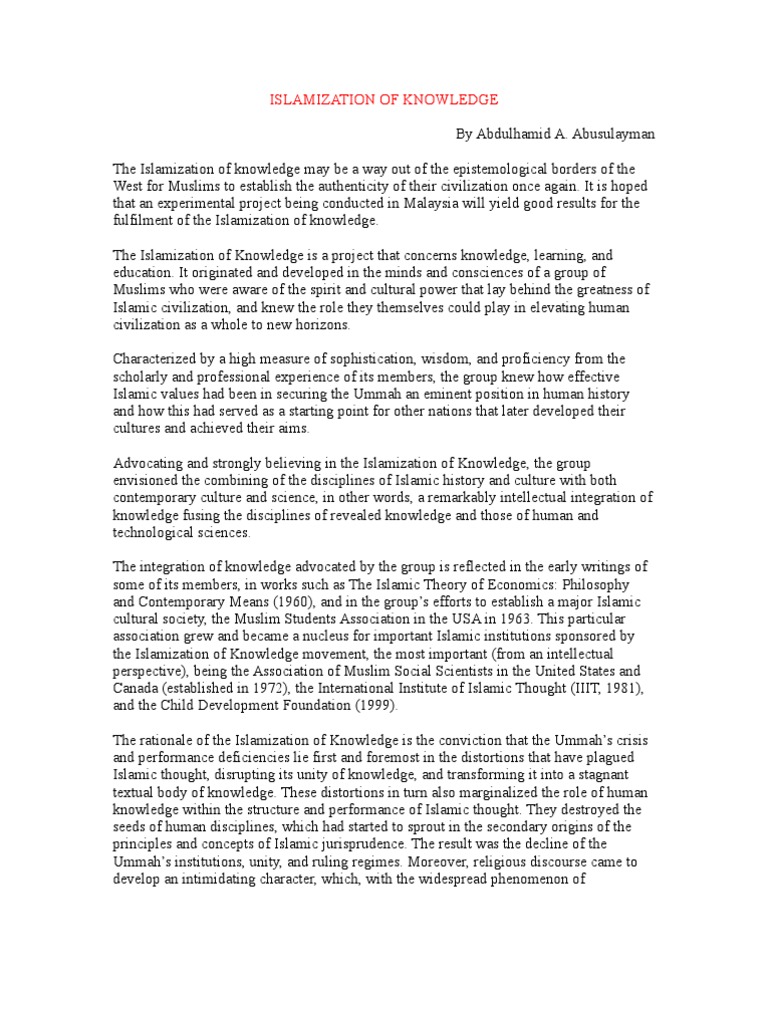 Islamization of Knowledge | PDF | Postgraduate Education | Science