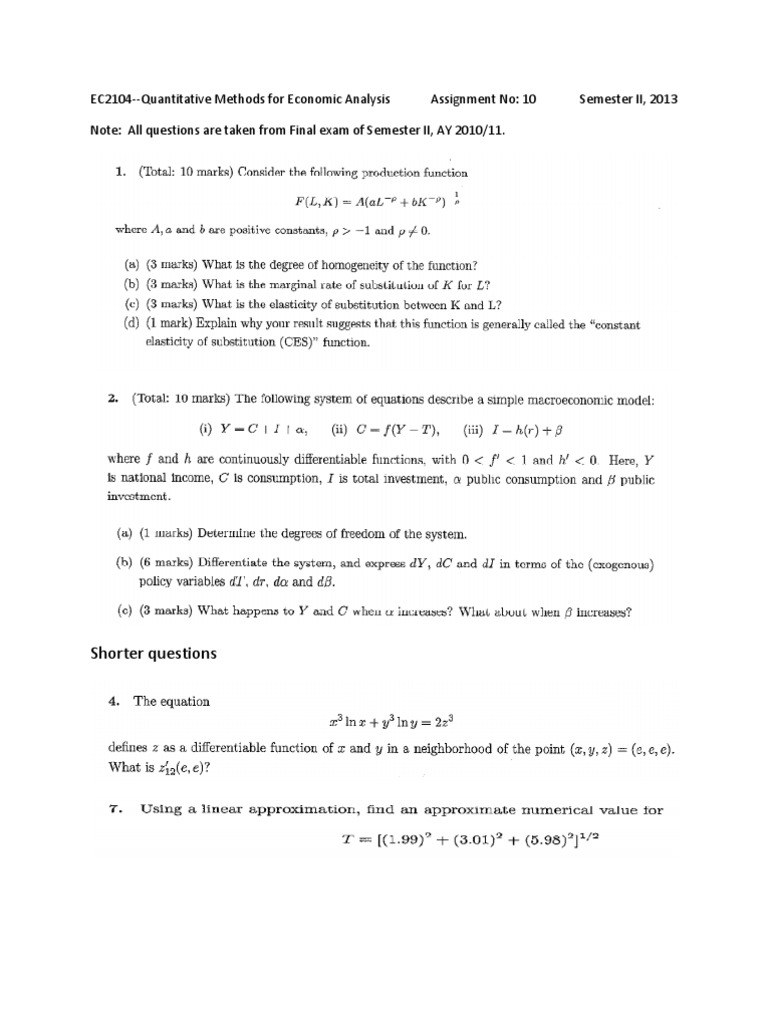 Quantitative Methods Assignment 10 | PDF