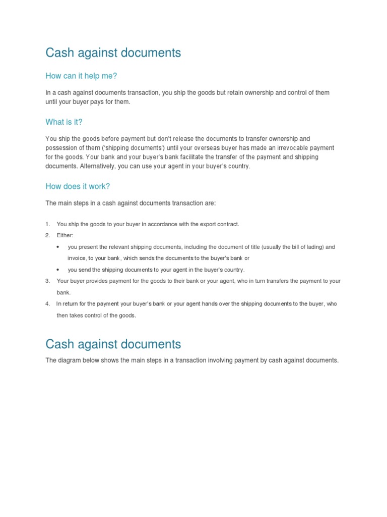 Cash Against Documents | PDF | Letter Of Credit | Payments