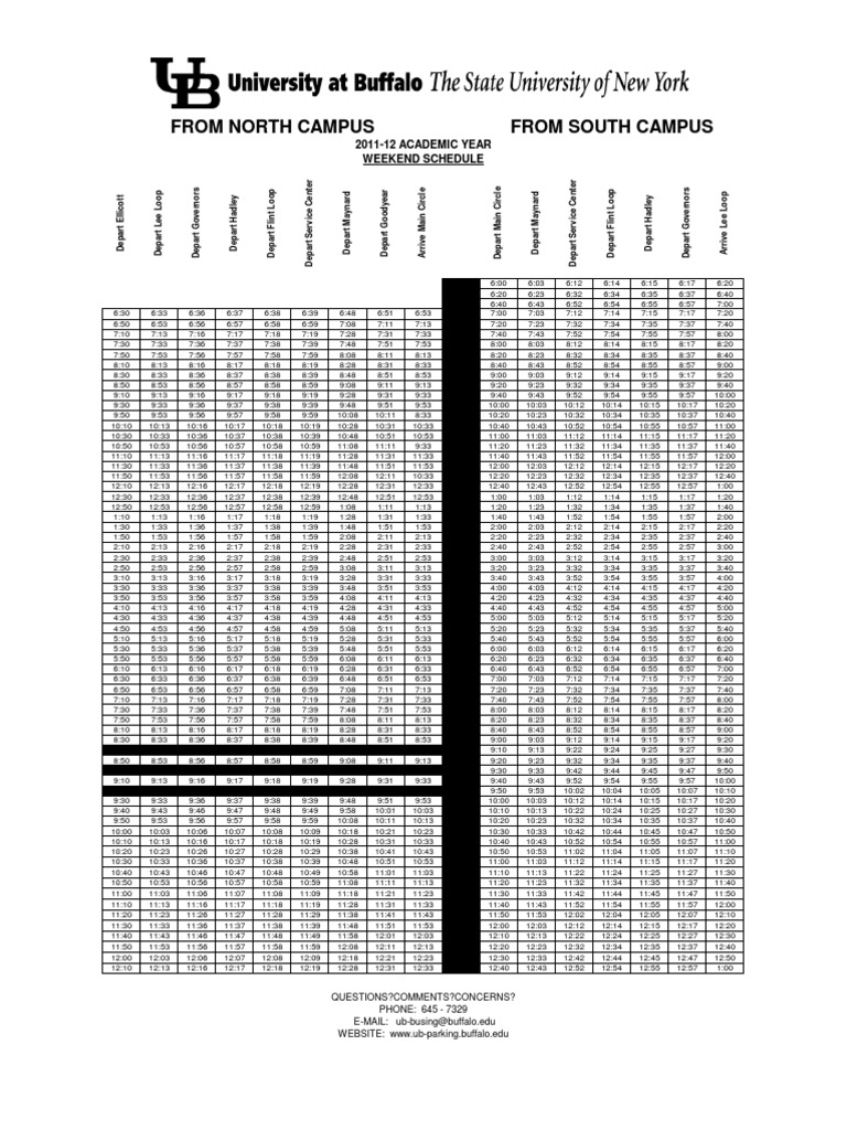 UB Weekend Bus Schedule 2011-12 | PDF | Home & Garden | Science ...