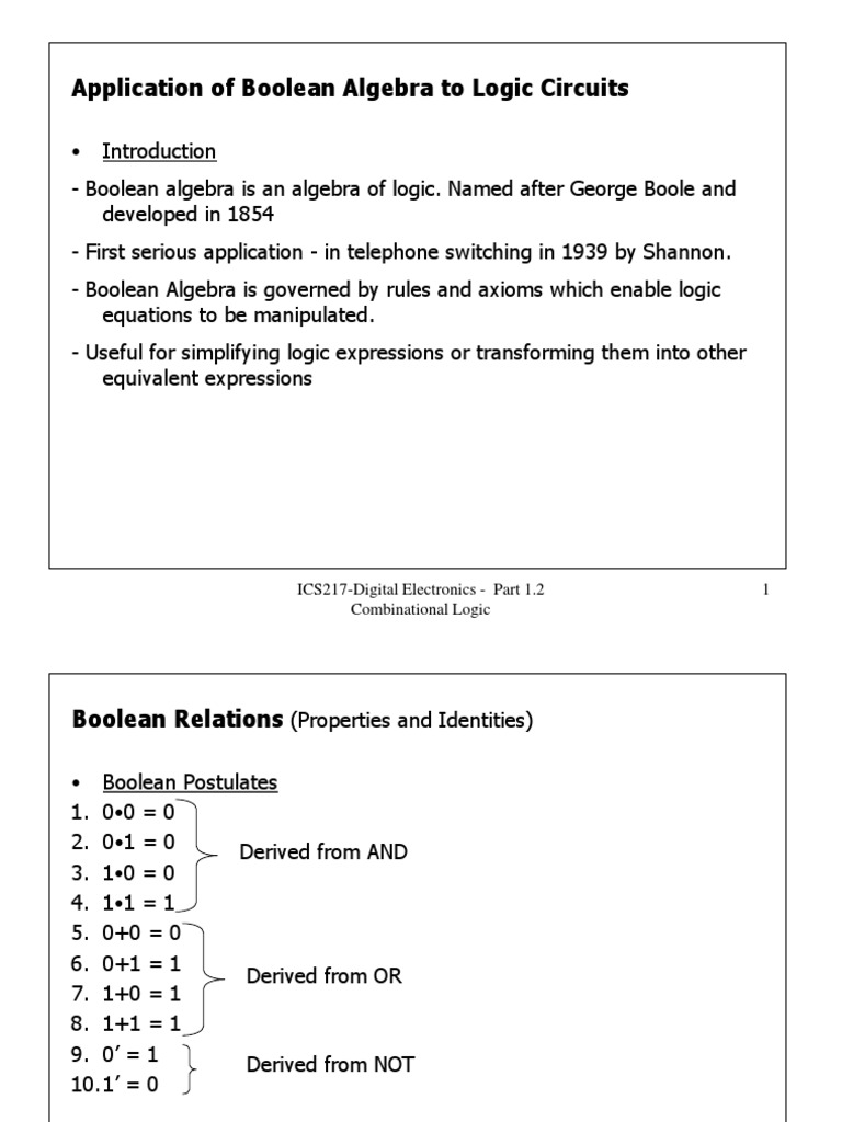 Application of BooleApplication of Boolean Algebra - Pptan Algebra ...