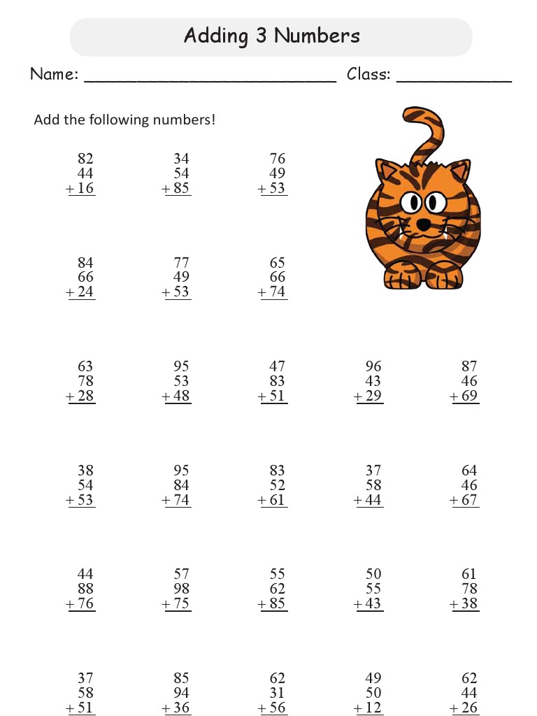 Adding 3 Numbers: Name: - Class | PDF | Teaching Methods & Materials