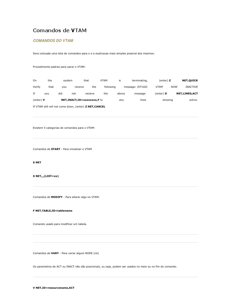 Comandos de VTAM - Manual | PDF | Informática | Arquitetura de computadores