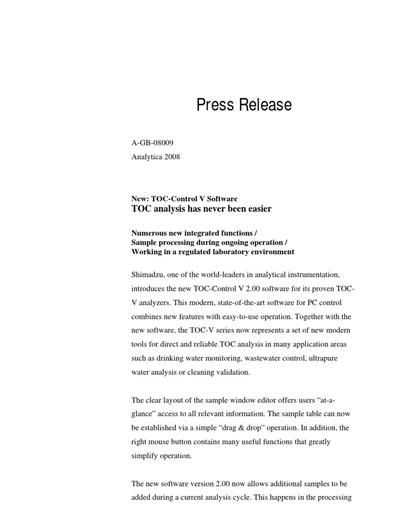 SHIMADZU New: TOC-Control V Software | PDF | Total Organic Carbon ...