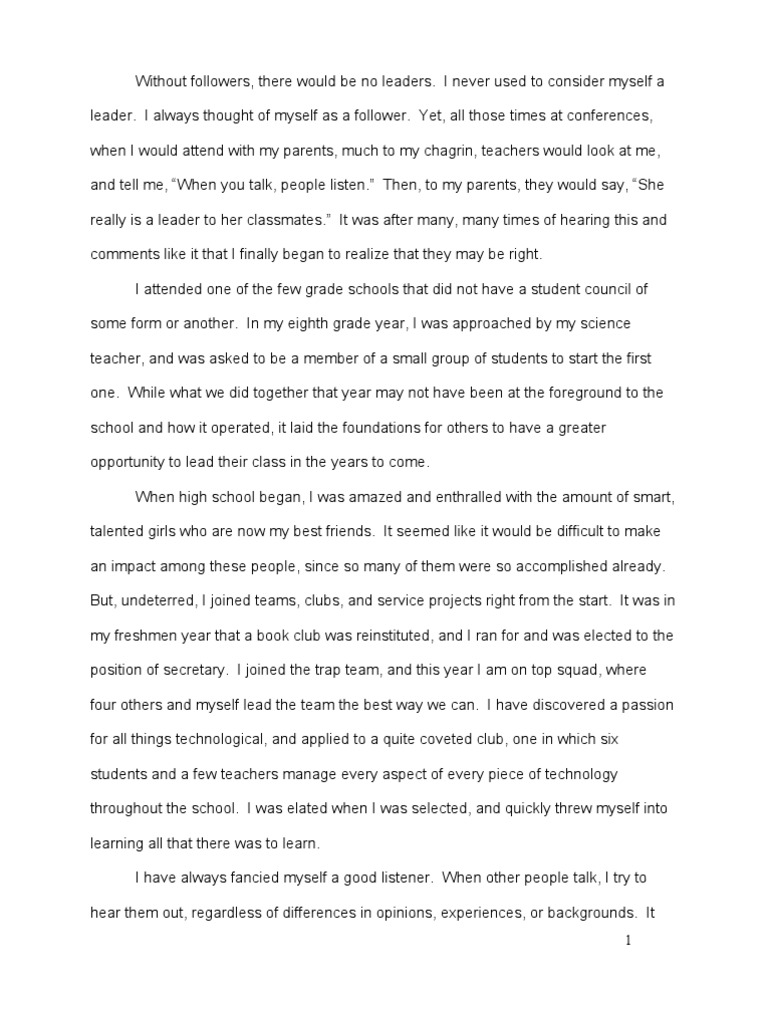 Leadership Application Essay | PDF | Knowledge | Cognition