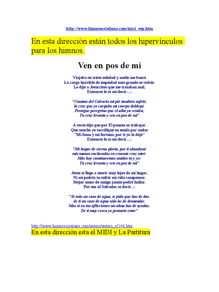 Himnos Cristianos: Ven en Pos de Mí | PDF | Religión y espiritualidad ...