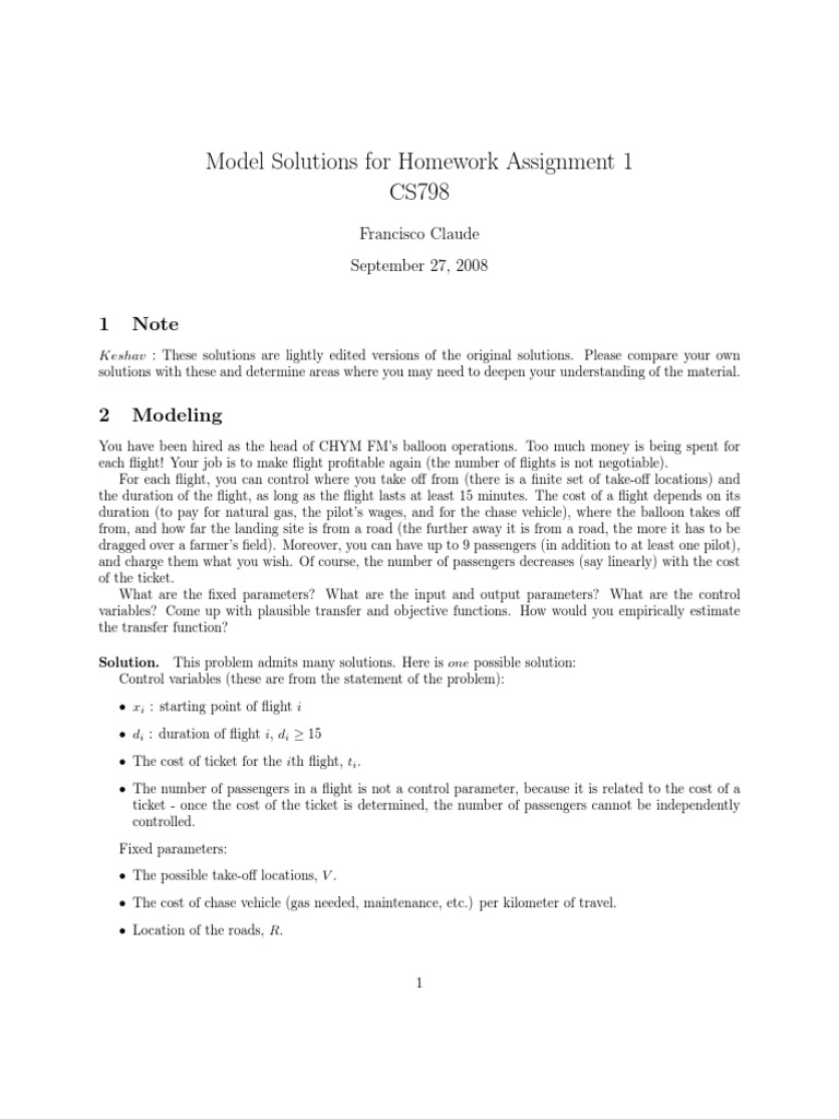 Model Solutions For Homework Assignment 1 CS798: 1 Note | PDF | Mathematical Optimization ...