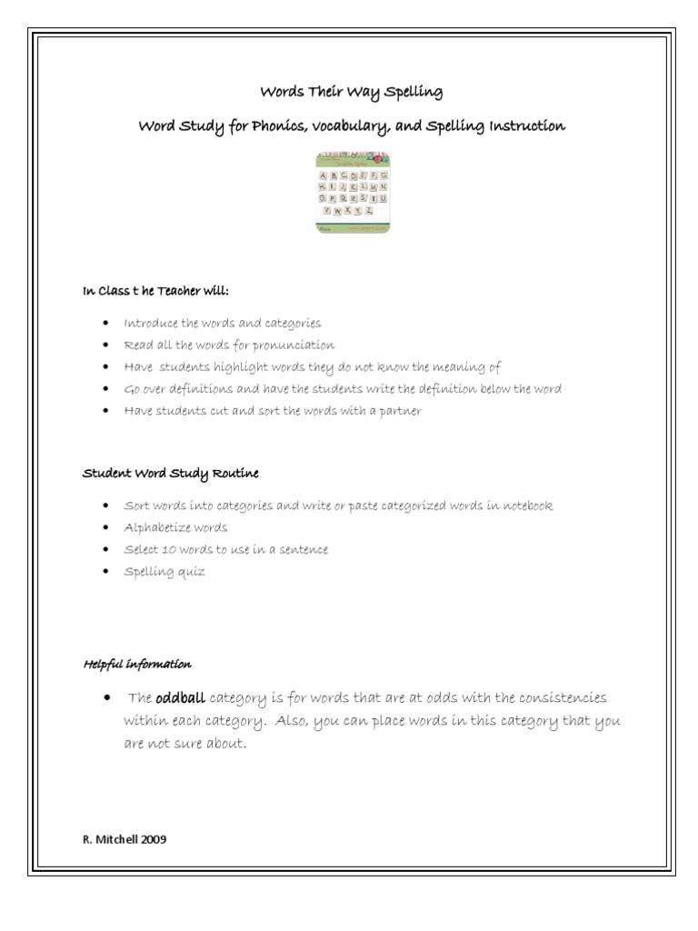 Words Their Way Spelling | PDF