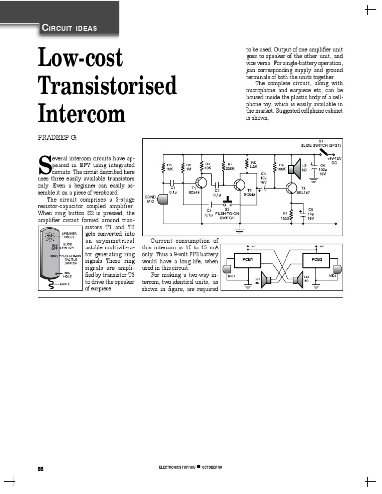 Low-Cost Transistor Intercom Circuit | PDF | Science & Mathematics ...