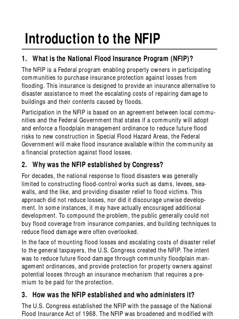 Introduction To The NFIP: 1. What Is The National Flood Insurance ...