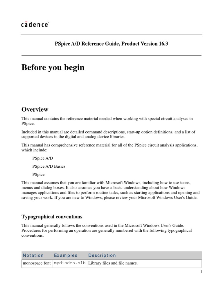 Before You Begin: Pspice A/D Reference Guide, Product Version 16.3 | PDF | Trigonometric ...