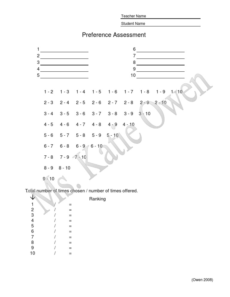 Preference Assessment Rankings Guide | PDF