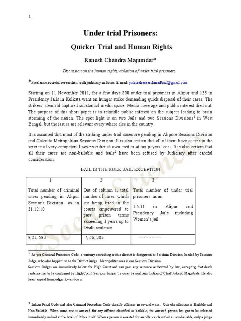Under-Trial Prisoners and Human Rights | PDF | Bail | Criminal ...