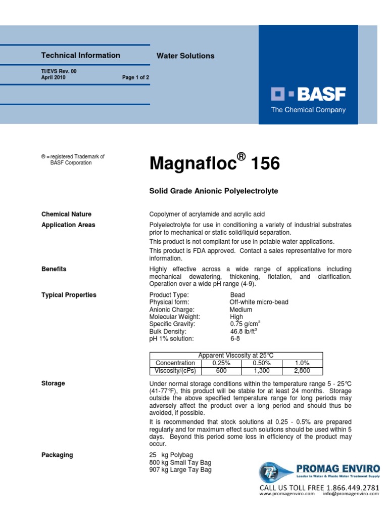 Chemicals Zetag DATA Beads Magnafloc 156 - 0410 | PDF | Water | Chemistry