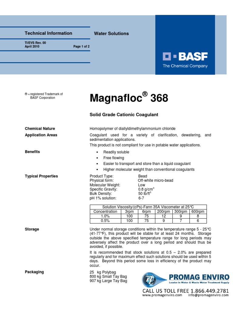 Chemicals Zetag DATA Beads Magnafloc 368 - 0410 | PDF | Water | Polymers