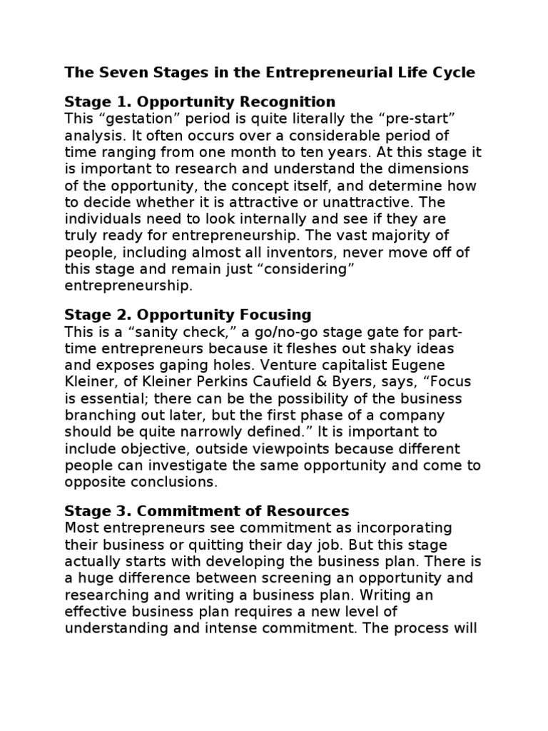 The Seven Stages in The Entrepreneurial Life Cycle | PDF | Venture Capital | Corporate Finance