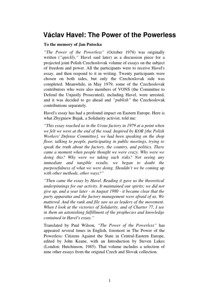 Havel, V. - The Power of The Powerless | PDF | Politics (General) | Science
