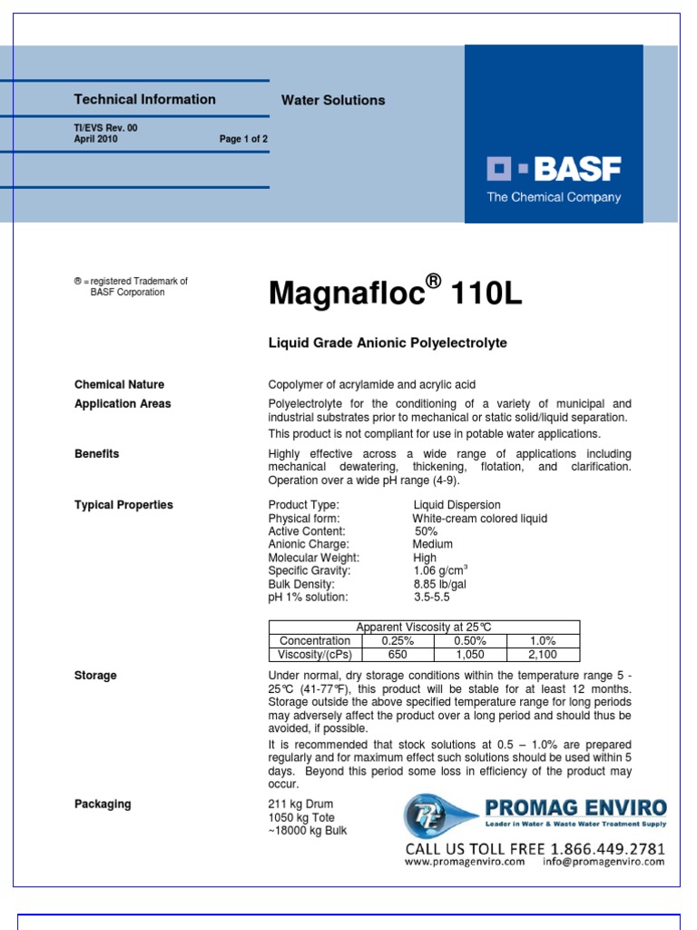 Chemicals Zetag DATA LDP Magnafloc 110L - 0410 | PDF | Liquids | Chemistry