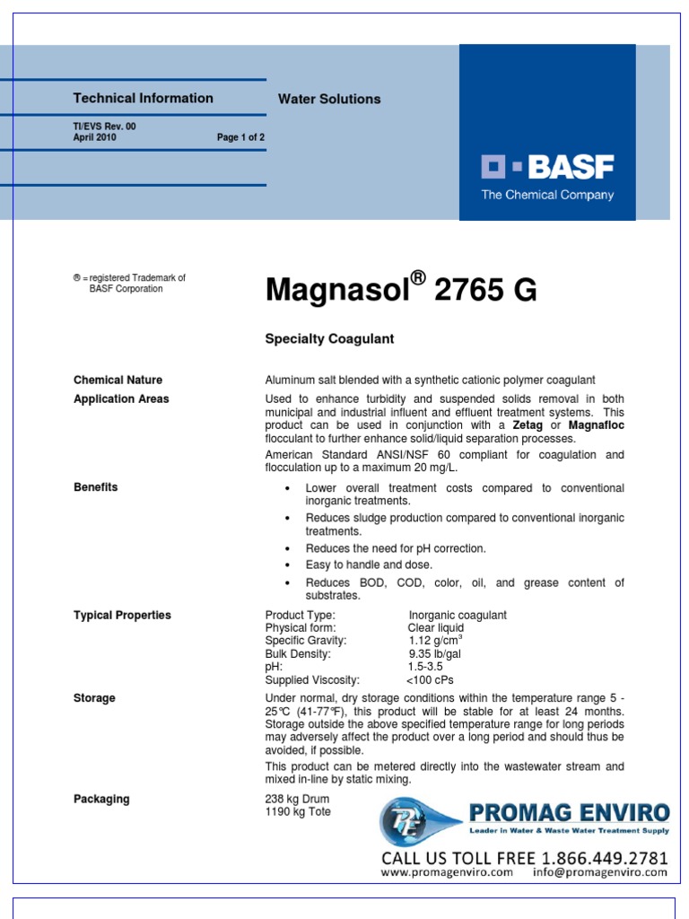 Chemicals Zetag DATA Magnasol 2765 G - 0410 | PDF | Chemistry | Industries