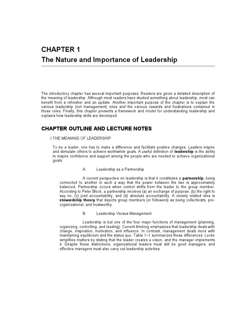 The Nature and Importance of Leadership: Chapter Outline and Lecture ...