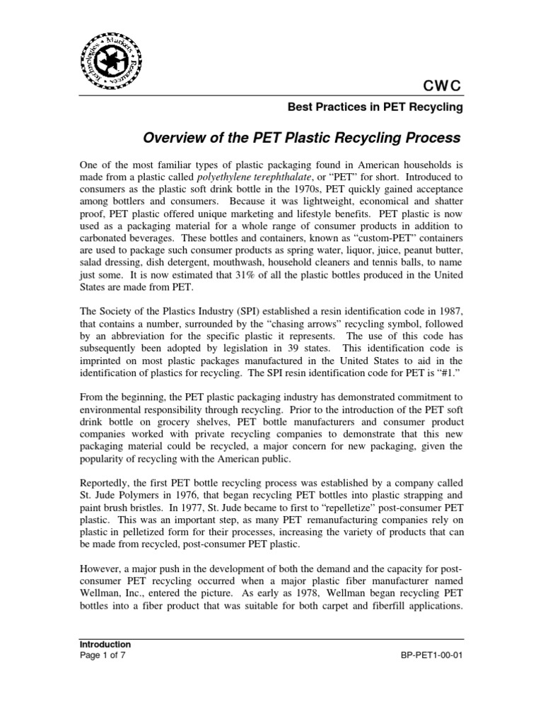 Overview of The PET Plastic Recycling Process | PDF | Recycling | Plastic