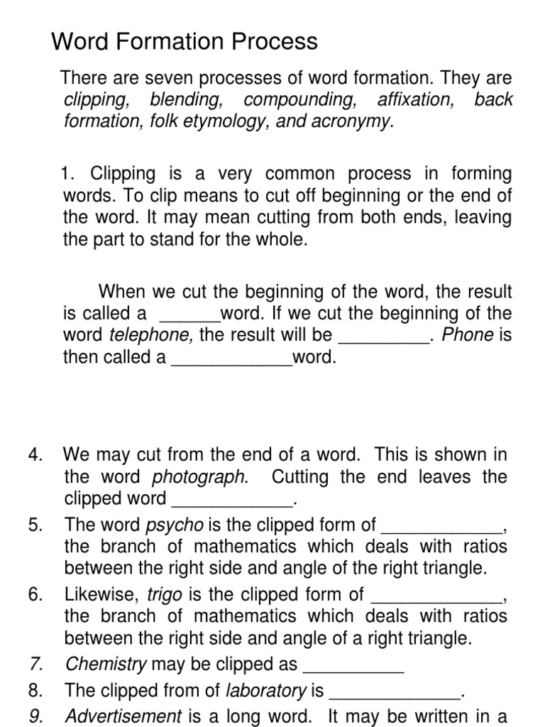 Word Formation: Clipping & Blending Explained | PDF