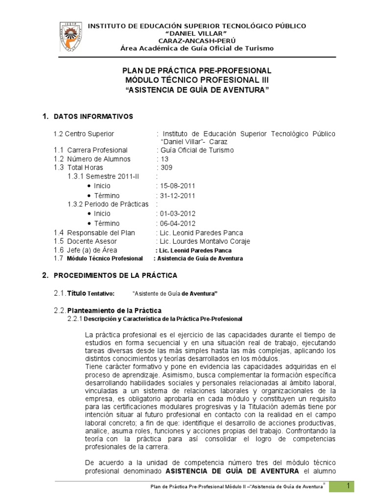 Plan PR Ctica M Dulo Iii | PDF | Turismo | Educación más alta