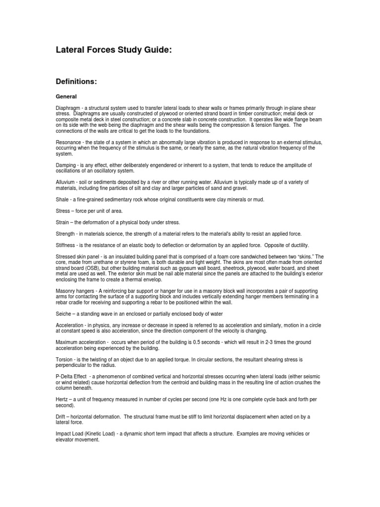 Lateral Forces Study Guide Overview | PDF | Beam (Structure) | Framing ...