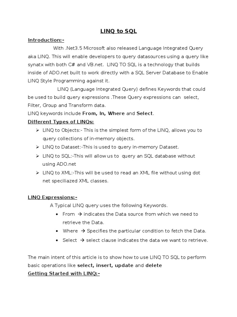 Linq To Sql Pdf Language Integrated Query Data Management 