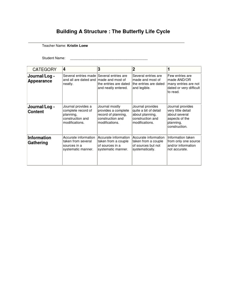 Butterfly Life Cycle Project Rubric | PDF