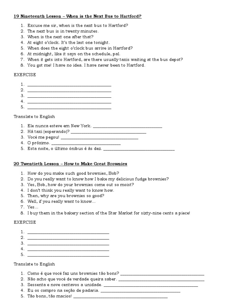 19 Nineteenth Lesson - When Is The Next Bus To Hartford? | PDF