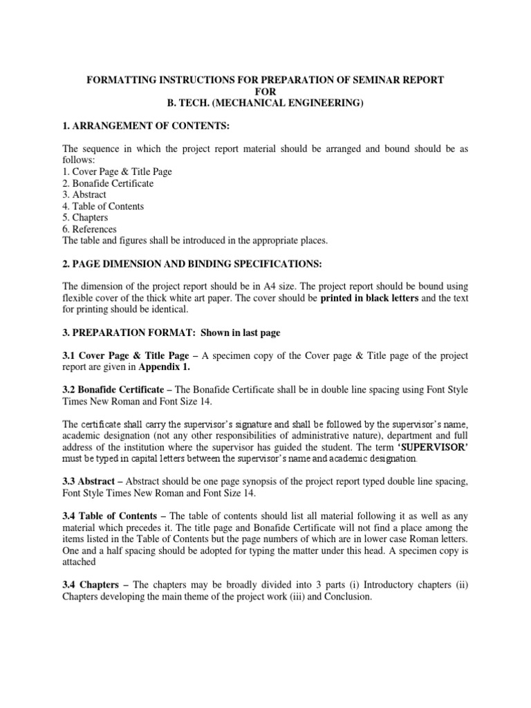 Technical Seminar Report Format | PDF | Typefaces | Times New Roman