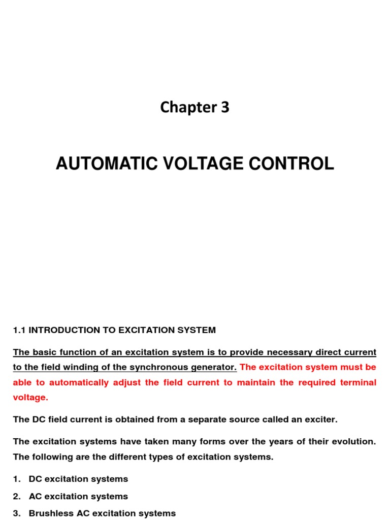 Automatic Voltage Control of Synchronous Generators: Modeling the Excitation System and ...