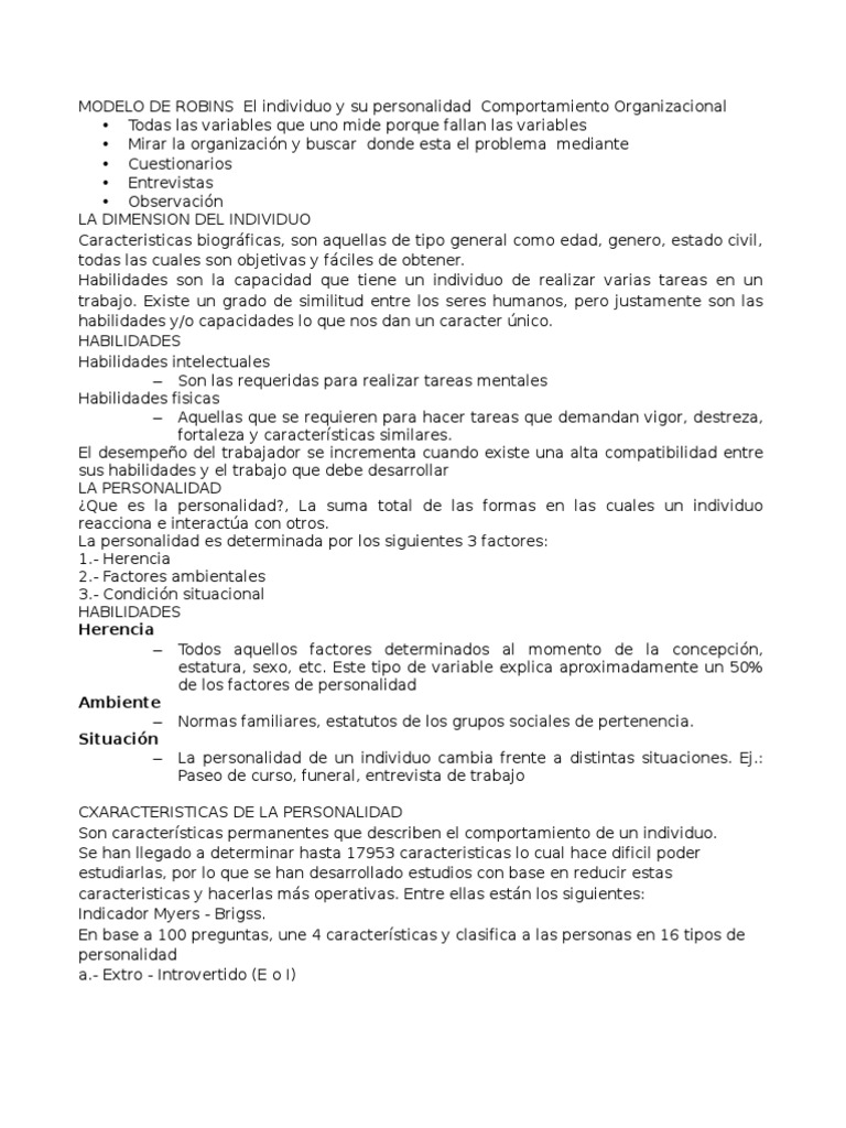 Modelo Robbins y Personalidad | PDF | Toma de decisiones | Comportamiento